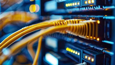 Yellow Network Cables Connected To Server Boxes In An Office