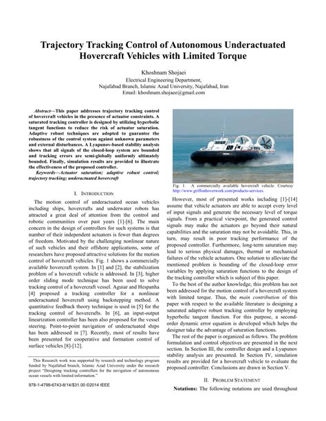 Pdf Trajectory Tracking Control Of Autonomous Underactuated Hovercraft Vehicles With Limited