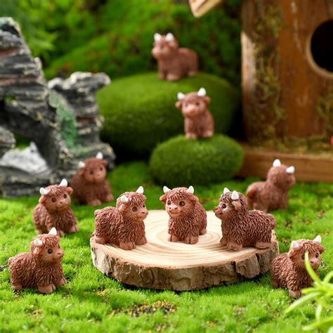 Wesiti 100 Pcs Mini Highland Cow Figurines Bulk Mini Cow Figurines Cake