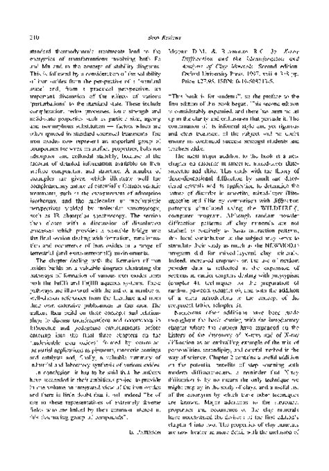 Pdf X Ray Diffraction And The Identification And Analysis Of Clay Minerals