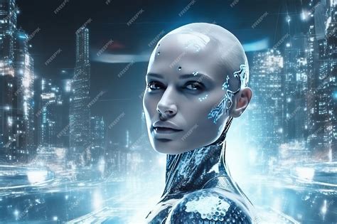 Premium Ai Image Android Robot With Female Face On Digital Background