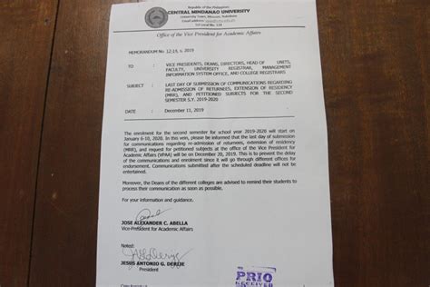 Attention Memo No 12 14 S 2019 Central Mindanao University