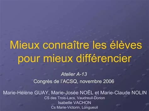 PPT Mieux Conna Tre Les L Ves Pour Mieux Diff Rencier PowerPoint