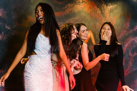 Group Of Diverse Energetic And Attractive Women Dancing Friends