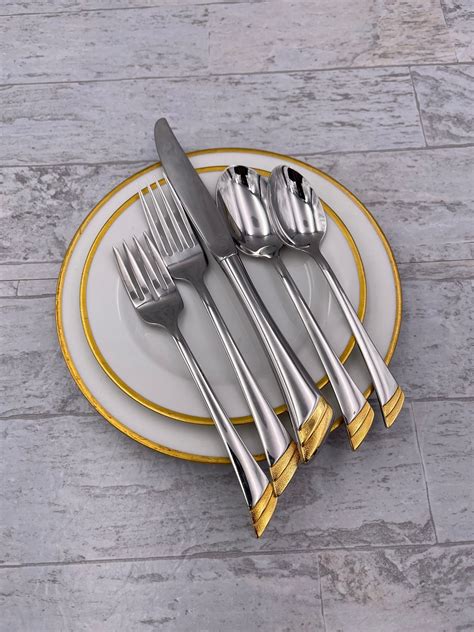 Vintage Oneida Flatware Set Golden Stanza Stainless Service For 8