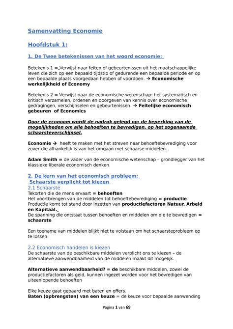 Samenvatting Economie De Twee Betekenissen Van Het Woord Economie Betekenis Verwijst Naar