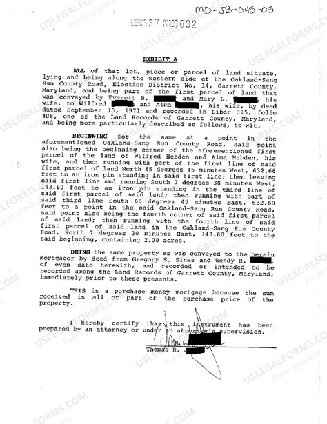 Maryland Exhibit A Legal Description Of Lands Us Legal Forms