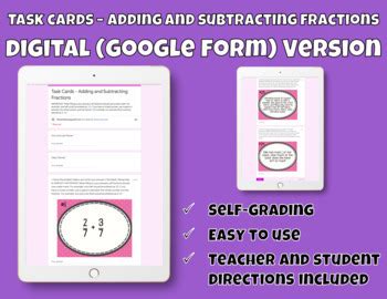 Task Cards Adding And Subtracting Fractions Print AND Digital