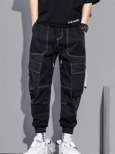 Hypemode Men Top Stitching Slant Pocket Cargo Pants Octopus