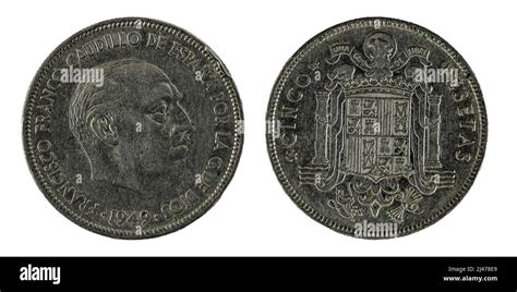 Spanish Coins 5 Pesetas Francisco Franco Minted In The Year 1949
