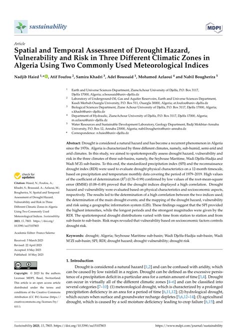 Pdf Spatial And Temporal Assessment Of Drought Hazard Vulnerability