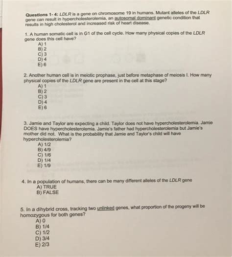 Solved Questions 1 4 Ldlr Is A Gene On Chromosome 19 In