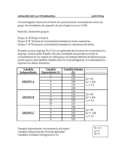 Análisis De La Covarianza Pdf Inferencia Estadística Teoría