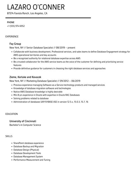 Database Specialist Resume Samples Velvet Jobs