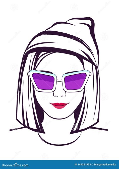 Beautiful Young Woman In Sunglass And Hat Stock Vector Illustration