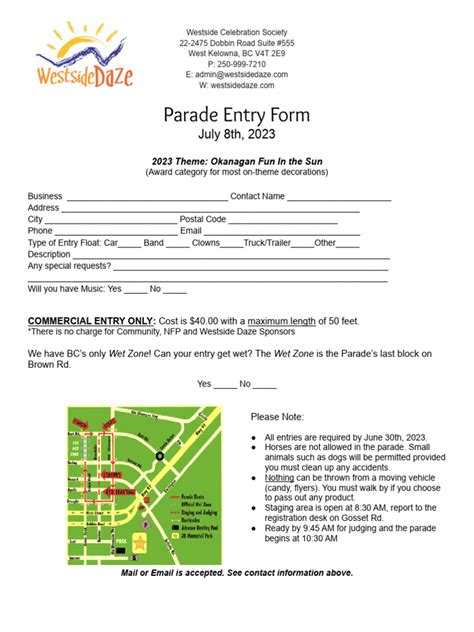 Parade Entry Form 2023 Pdf