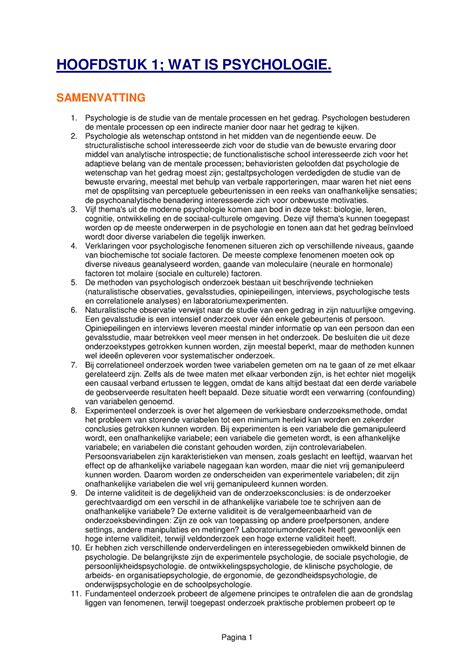 Samenvatting Inleiding In De Psychologie Hoofdstuk 1 Wat Is