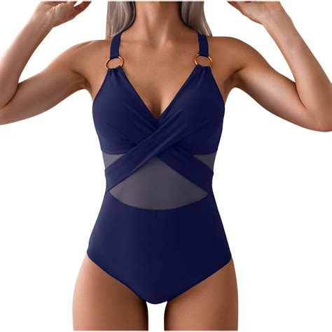 Bigersell Mesh One Piece Swimsuit Women Wrap Front Bathing Suit V Neck