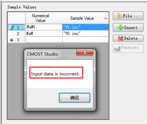 将粘温曲线做成inc文件，创建cmost参数时，出现错误提示： Input Data Is Incorrect”，如下图所示，应该如何解决