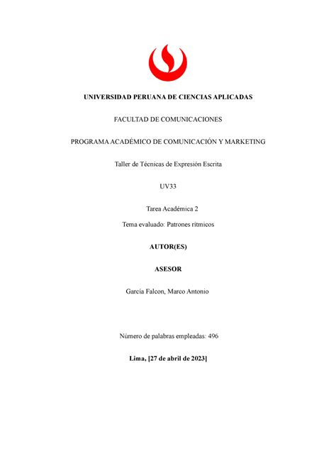 TA2 Taller de expresión escrita UNIVERSIDAD PERUANA DE CIENCIAS