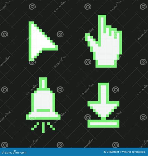 Retro Pixel Art Cursor Icons Y K Collection Stock Illustration Illustration Of Direction