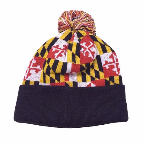 Maryland Flag Pom Beanie Cap With Black Cuff Cycleserve Store