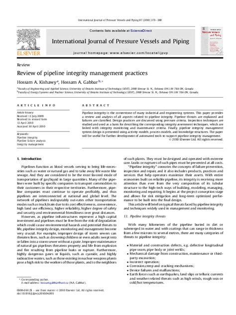 Pdf Review Of Pipeline Integrity Management Practices