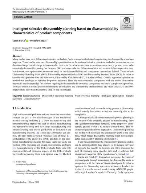 Pdf Intelligent Selective Disassembly Planning Based On
