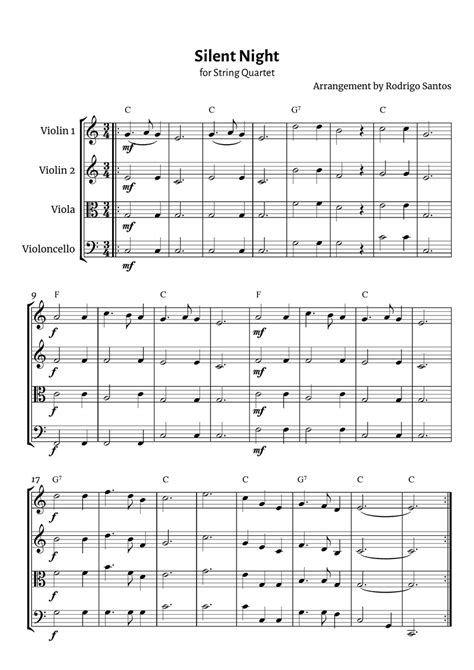 Silent Night String Quartet By Franz Xaver Gruber String Quartet