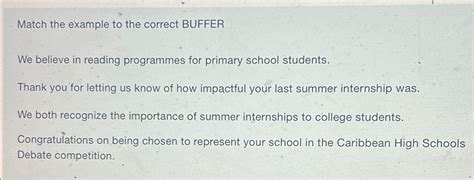 Solved Match The Example To The Correct Buffer We Believe In Reading 1 Answer Transtutors