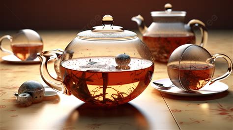 Tea Themed 3d Illustration Background Tea Leaves White Tea Tea