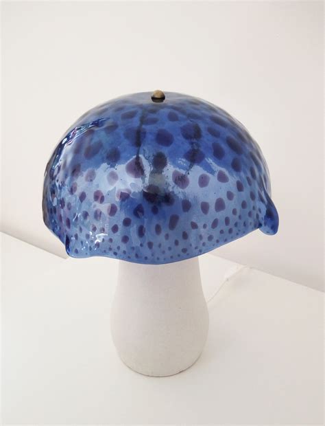 Pilzlampe Aus Muranoglas Und Keramik Tischlampe Abat Jour Hellblaues Und Violettes