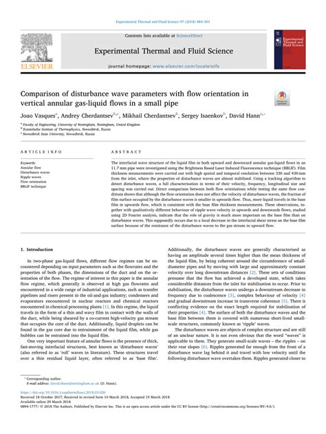 Pdf Comparison Of Disturbance Wave Parameters With Flow Orientation In Vertical Annular Gas