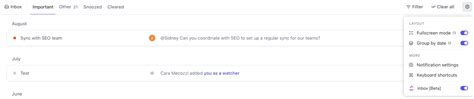 inbox settings and keyboard shortcuts clickup help