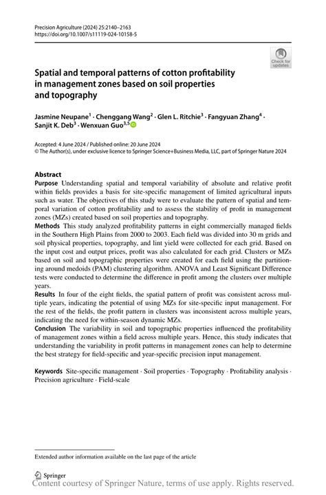 Spatial And Temporal Patterns Of Cotton Profitability In Management