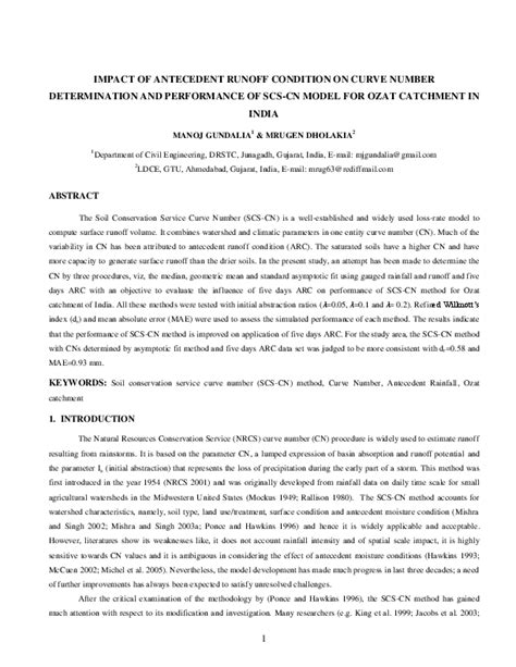 Doc Impact Of Antecedent Runoff Condition On Curve Number Determination And Performance Of Scs