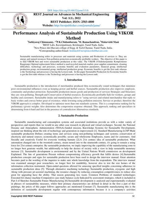 Pdf Performance Analysis Of Sustainable Production Using Vikor Method