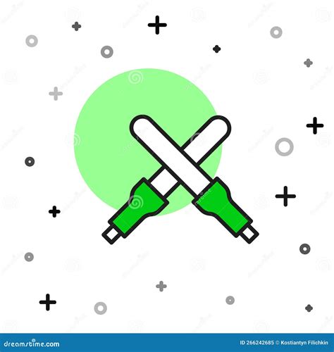 Filled Outline Marshalling Wands For The Aircraft Icon Isolated On