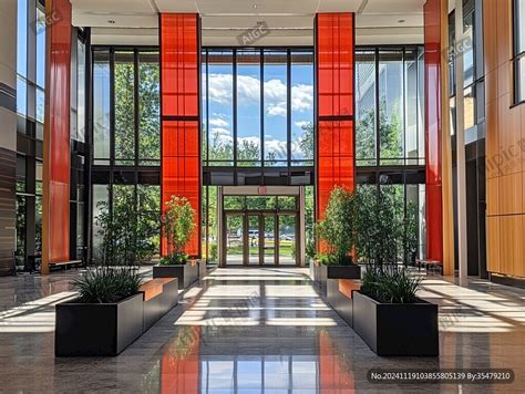 Ai创作图写字楼门庭 写字楼门厅 电梯中庭 中庭采光 电梯等候庭 大厅中庭 大厅门庭 校园大厅 校园门厅 写字楼前厅 现代中庭 金融门厅 总部园区 大厅绿化 企业园林 昵图网