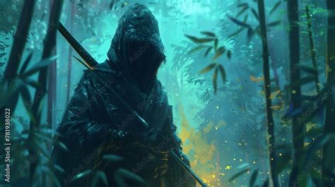 Stealthy Ninja Assassin Deadly Warrior With Silent Skills Stock