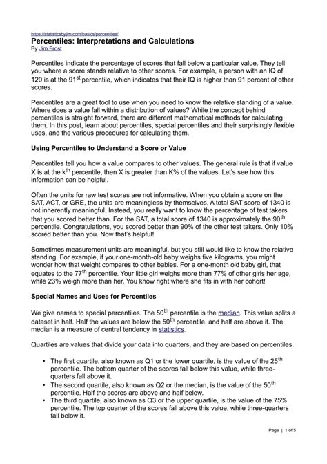 Percentiles Interpretations And Calculations
