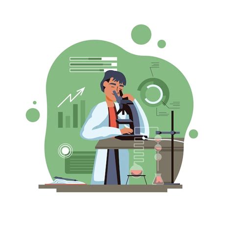 Premium Vector Female Standing Near Microscope And Provide Research In Laboratory