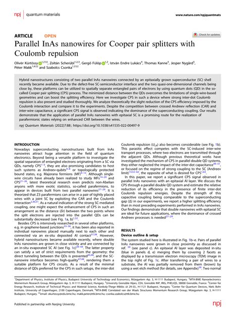 Pdf Parallel Inas Nanowires For Cooper Pair Splitters With Coulomb