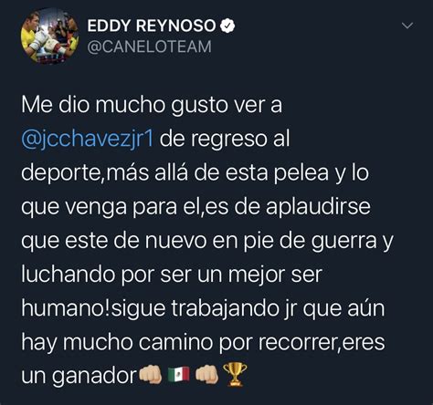 Eddy Reynoso dedicó un mensaje a Julio César Chávez Jr por su regreso al ring Eres un ganador