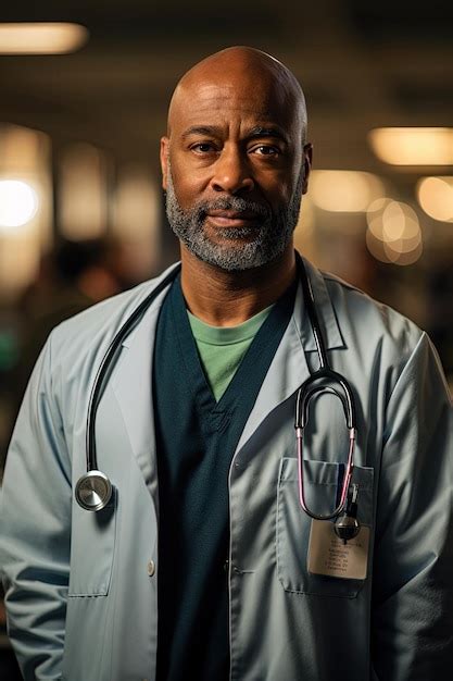 Premium AI Image Portrait Of A Black Doctor Wearing His Overalls With