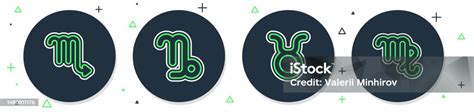 세트 라인 염소 자리 조디악 황소 자리 전갈 자리 및 처녀 자리 아이콘 벡터 그런지 이미지 기법에 대한 스톡 벡터 아트 및 기타