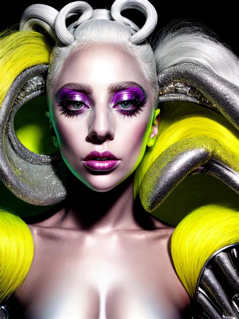 Lady Gaga Magazine Cover Face Close Up Yellow Sklera Lens Silver