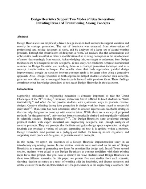 Pdf Design Heuristics Support Two Modes Of Idea Generation Initiating Ideas And Transitioning