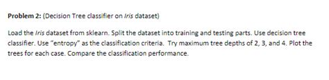 Solved Problem Decision Tree Classifier On Iris Dataset Chegg
