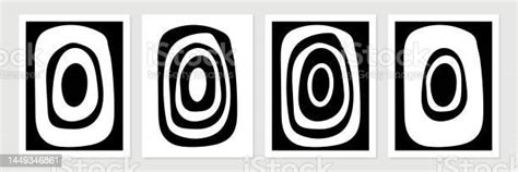 미니멀리스트 기하학적 포스터 디자인 중반 세기 현대 바우 하우스 스타일은 작품에 영감을 불어 넣었습니다 흑백 원으로 설정된 벡터 추상 예술 1950 1959 년에 대한 스톡